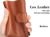 China Genuine Oil Wax Leather Trifold Wallet with Snap Closure and 2 ID Windows 8 Card Slots for sale