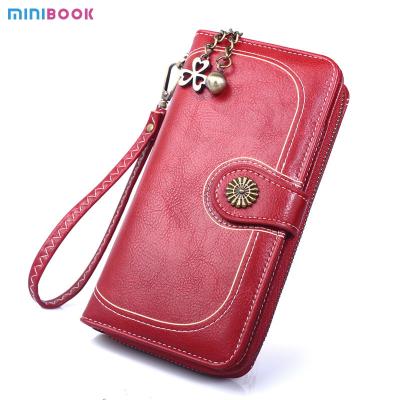 China Women's Long Leather Zipper Wallet RFID Blocking Cash Stuffing Wristlet Purse 20 Card Slots for sale