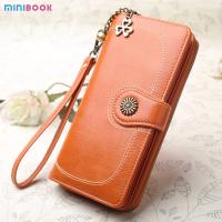 China Women's Long Leather Zipper Wallet RFID Blocking Cash Stuffing Wristlet Purse 20 Card Slots for sale