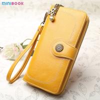 China Women's Long Leather Zipper Wallet RFID Blocking Cash Stuffing Wristlet Purse 20 Card Slots for sale