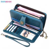 China Women's Long Leather Zipper Wallet RFID Blocking Cash Stuffing Wristlet Purse 20 Card Slots for sale