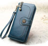 China Women's Long Leather Zipper Wallet RFID Blocking Cash Stuffing Wristlet Purse 20 Card Slots for sale