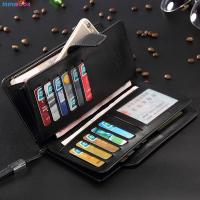 China Vintage Style Long Leather Wallet Multi Function Card Holder for Men Women 12 Slots for sale