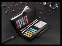 China Vintage Style Long Leather Wallet Multi Function Card Holder for Men Women 12 Slots for sale