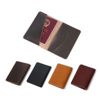 China Custom Genuine Leather Passport Wallet Holder Vintage Style 4 Card Slot for Men Women for sale