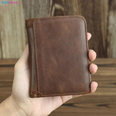 China Custom Logo Crazy Horse Leather Men's Bifold Wallet with RFID Blocking 8 Card Slots for sale