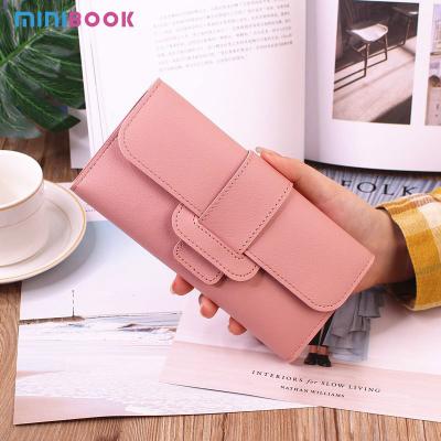China Open Closure Women's Leather Wallet Small Size Candy Color Purse 8x4x1 Inch for sale