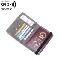 China Custom Logo PU Leather Passport Cover RFID Blocking Travel Wallet with Card Case 2 Slots for sale