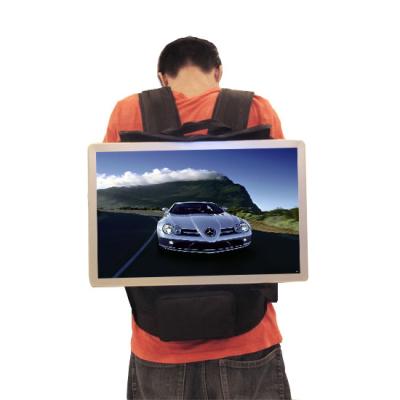 China 18.5 Inch Backpack Highlight Stand Alone Kiosk External Outdoor Digital Signage Built In Battery for sale