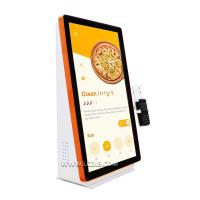 China 24 Inch Orange Side Table Self Service Kiosk With Payment Machine Holder and Full HD Touch Screen for sale