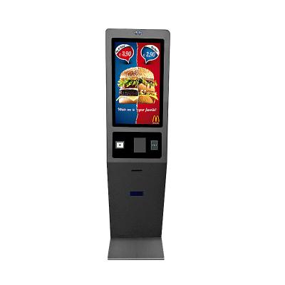China 27 Inch Floor Standing Self Service Order Fast Food Kiosk With LED Light Strip Decoration for sale