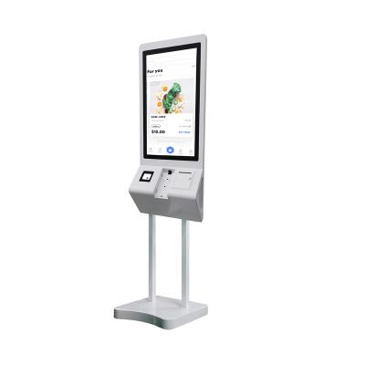 China 27 Inch B-shaped Self Service Checkout Kiosk Menuboard Pos Machine With Printer QR Code Scanner for sale
