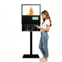 China 21.5 Inch Floor Standing Touch Phone Charging Kiosk LCD Advertising Display Remote CMS Free Public Mobile Charging Station For Mall Airport Hotel Restaurant for sale