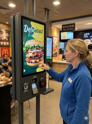 China 32 Inch Automated Cashless Payment Self-Service Kiosk | Fast Food & QSR Ordering Terminal For Burger & Fried Chicken Shops for sale