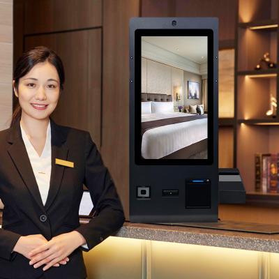 China 24 Inch Desktop OCR Passport Reader Hotel Check In Kiosk with Facial Recognition Camera and 80mm Thermal Printer for sale