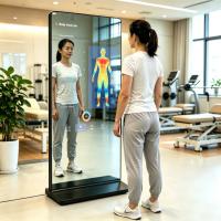 China 43 Inch Floor Stand Mirror Glass Touch Screen Kiosk Integrated Thermal Camera Human Body Temperature Detection Smart Fitness Mirror Digital Signage for sale