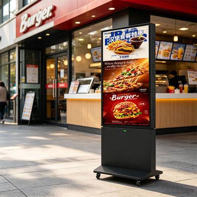 China 55 Inch IP66 Waterproof Full Laminated Outdoor Digital Signage Battery‑Powered Double‑Sided Free Standing LCD Display Stand Mounted for Street Retail Mall Public Place Outdoor Advertising Kiosk for sale