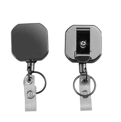 China Deyi Badge Reel Heavy Duty Tactical Metal Retractable Keychain Badge Reel With Carabiner Clip Hold Up for sale