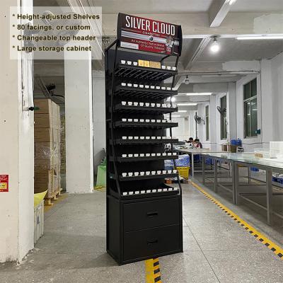 China Customized Disassembly 2-8 Layers Floor Metal Iron Cigarette Shand With Storage Cabinet for sale