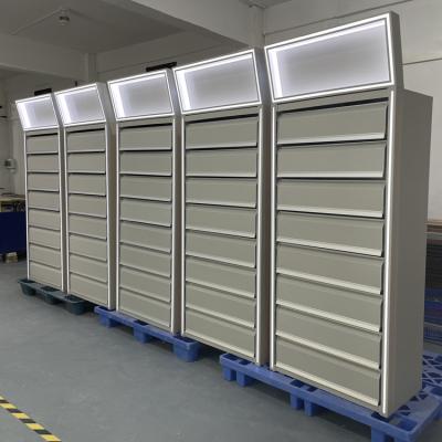 China Custom 2-8 Layers ABS Cigarette Tobacco Display Stand With Door And Lights for sale