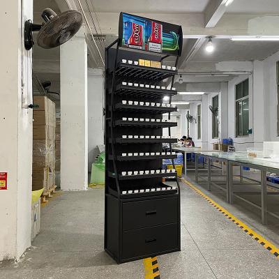 China Satom Cutom Metal Iron Cigarette Display Stand Rack With Top Light Box And Door For Sale for sale
