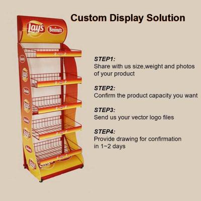 China Metal wire potato chips candy snack display racks detachable mobile  display stand with wheels for sale