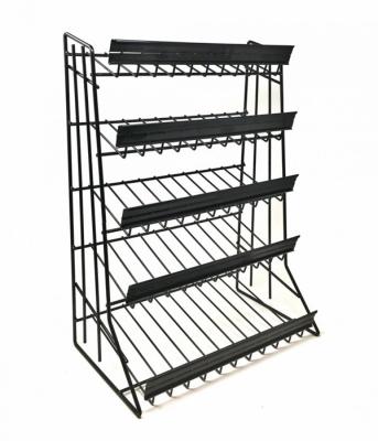 China Supermarket potato chips black mini small metal display rack 3/4/5 layers metal wire dispaly racks for sale