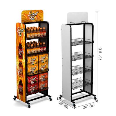 China Metal mobile essential body oil promotional  store foldable display rack with poster and price tagsoil rack display for sale