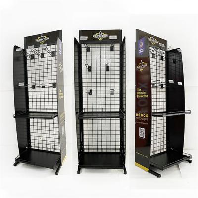 China supermarket wire rack display hook with price tag and wheels floor display stand rack with peg hook for sale