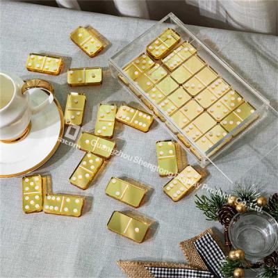 China Luxury Mirror Deluxe Gold Acrylic Dominoes Set for sale