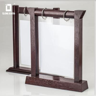 China 17 Years Original Factory With PVC Pocket Bag Flip Wooden  Restaurant Card Menu Holder Wholesale for sale