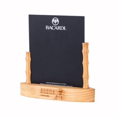 China Rewriteable Blackboard Laser Logo Nature Wood Table Top Menu Holders for sale