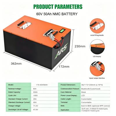 China Customized 60V Lithium Battery 100Ah 50Ah 200Ah Long Range E Bike Battery for Adult Electric Bicycles for sale
