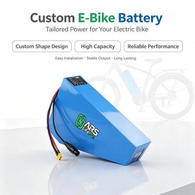 China Customized 48V 25.6Ah Triangle Ebike Lithium Battery Pack 390X 255X 75 mm 112 Pieces 18650 or 84 Pieces 21700 for sale