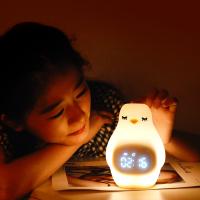 China LED Kids Sleep Trainer Night Light Rechargeable Smart Wake Up Clock Dimmable Soft Silicone Penguin for sale