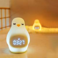 China LED Kids Sleep Trainer Night Light Rechargeable Smart Wake Up Clock Dimmable Soft Silicone Penguin for sale
