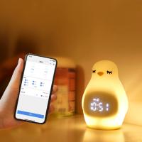 China Penguin Silicone Night Light Digital Alarm Clock Table Clock Warm Light Bedside Desk Clock for sale