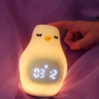 China Penguin Electronic Table Alarm Clock Children Bedroom Silicone Night Light Kids Sleep Trainer for sale