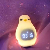 China Penguin Electronic Table Alarm Clock Children Bedroom Silicone Night Light Kids Sleep Trainer for sale