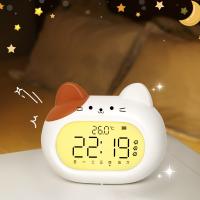 China USB Rechargeable Digital LED Alarm Desk Clock Modern Design Cute Cat Ears Electronic For Kids for sale