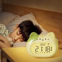China USB Rechargeable Digital LED Alarm Desk Clock Modern Design Cute Cat Ears Electronic For Kids for sale