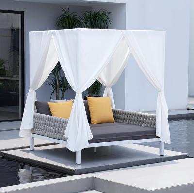 China Leisure Outdoor Beach Sunbed Furniture Aluminum Daybed with Curtain by Rope Woven. SN-2697 for sale