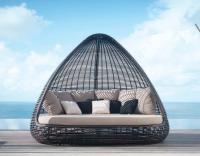 China Hotel Swimming Pool Sunbed Half Round Rattan Daybed with Canopy. Skyblue SN-26102 for sale