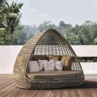 China Hotel Swimming Pool Sunbed Half Round Rattan Daybed with Canopy. Skyblue SN-26102 for sale