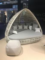 China Hotel Swimming Pool Sunbed Half Round Rattan Daybed with Canopy. Skyblue SN-26102 for sale