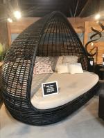 China Hotel Swimming Pool Sunbed Half Round Rattan Daybed with Canopy. Skyblue SN-26102 for sale