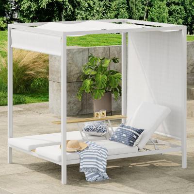 China Beach Furniture White Aluminum Sunbed with Curtain. Walnut SN-26108 for sale