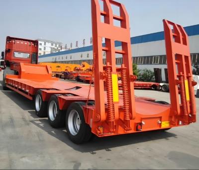 China 3 Axle Gooseneck Lowbed Semi-Trailer for 60TON Payload and Heavy Duty Steel Material for sale