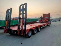 China 3 Axle Gooseneck Lowbed Semi-Trailer for 60TON Payload and Heavy Duty Steel Material for sale