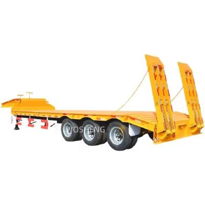 China Wosheng 3 Axles 12 Wheels Yellow Low Bed Lowbed Container Chassis Loader Semi-Trailer for sale
